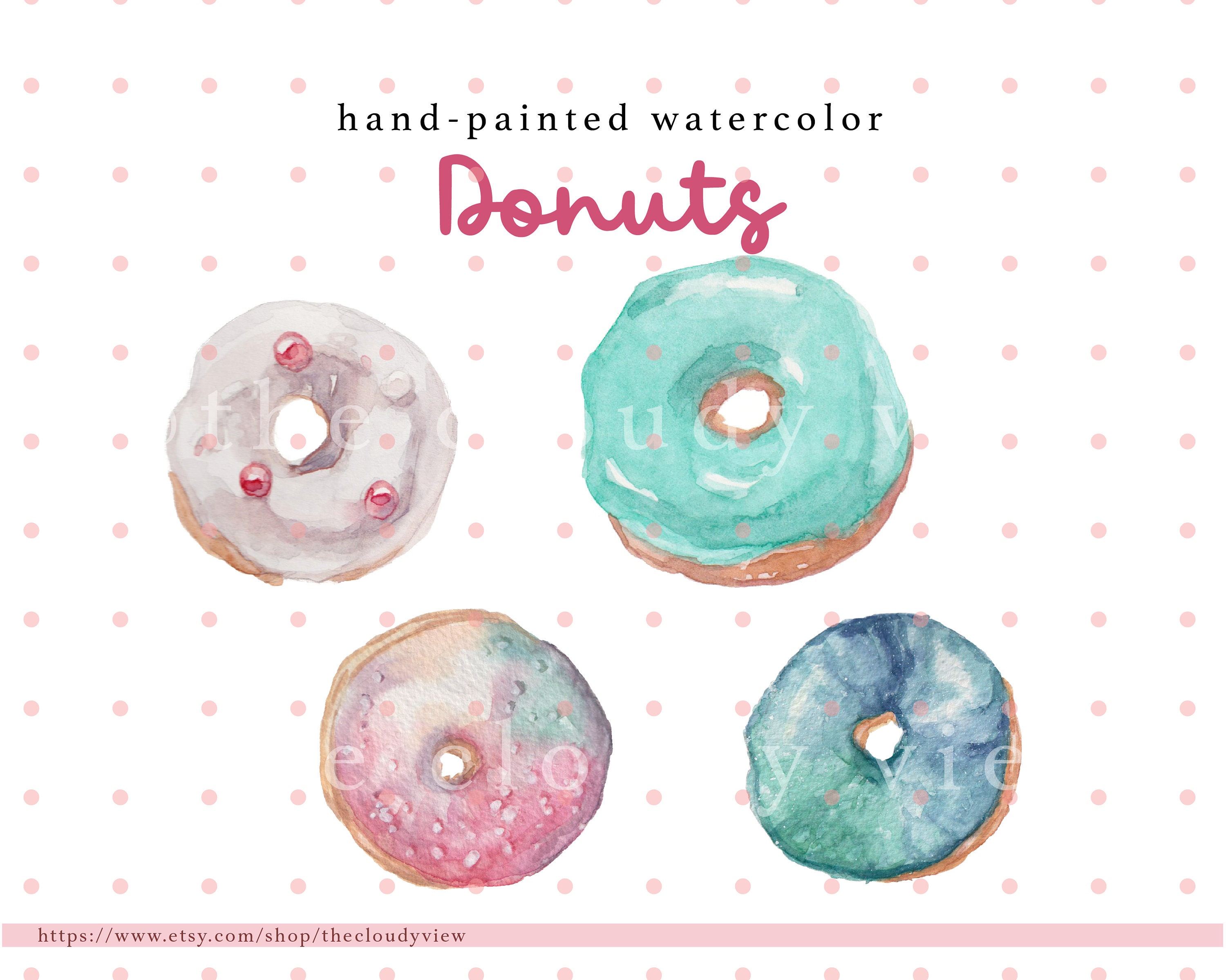 Watercolor Donut Collection - PNG Donut, Hand-painted Watercolor Donuts ...
