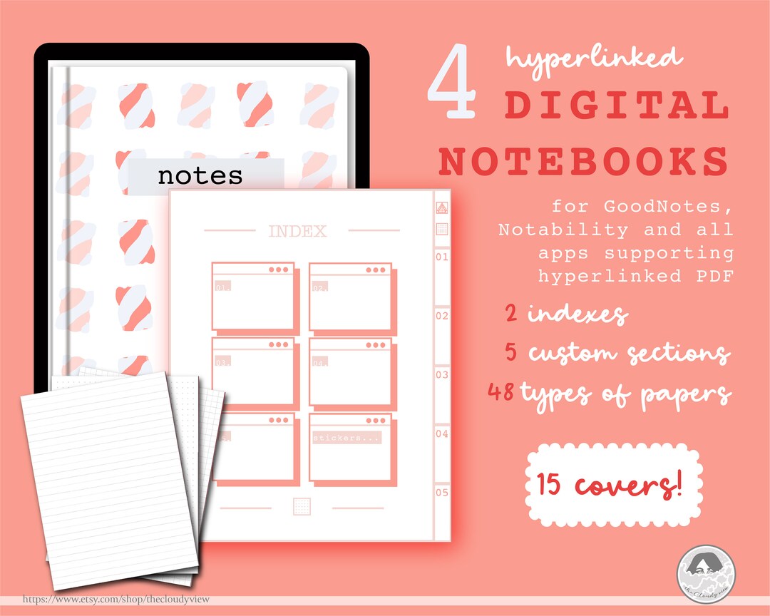 4 Hyperlinked Digital Notebooks for Goodnotes, Notability, Xodo and All ...