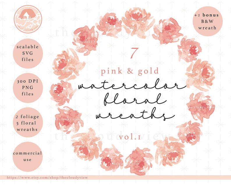 Watercolor Floral Frames| PNG|SVG| |flower Circle|leaves Clip Art|pink ...