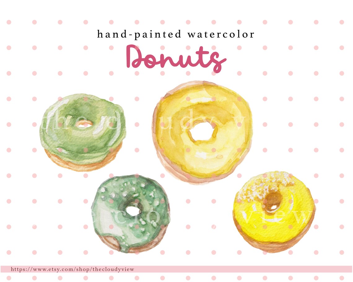 Watercolor Donut Collection - PNG Donut, Hand-painted Watercolor Donuts ...