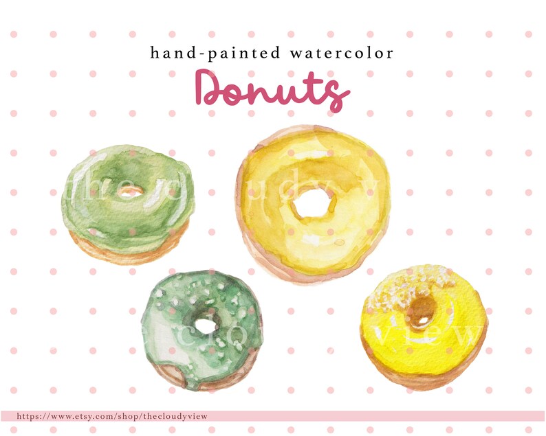 Watercolor Donut Collection - PNG Donut, Hand-painted Watercolor Donuts ...