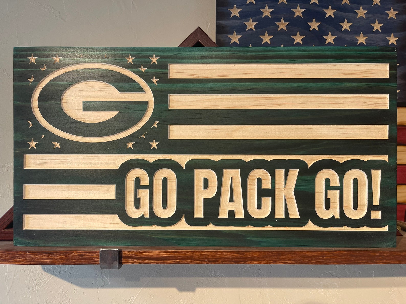 Carved Green Bay Packers Flag Handcrafted Mancave Sports - Etsy