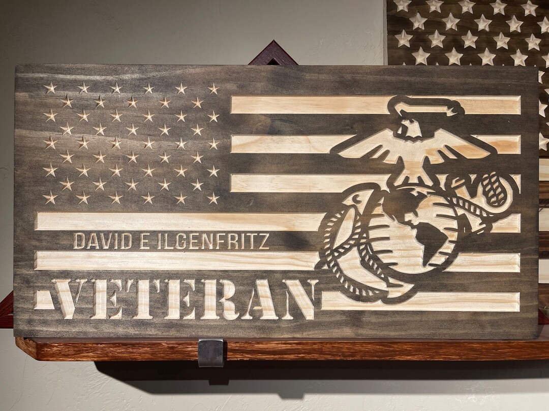 Carved Wood Marine Veteran Flag, Navy Sailor, United States Military ...