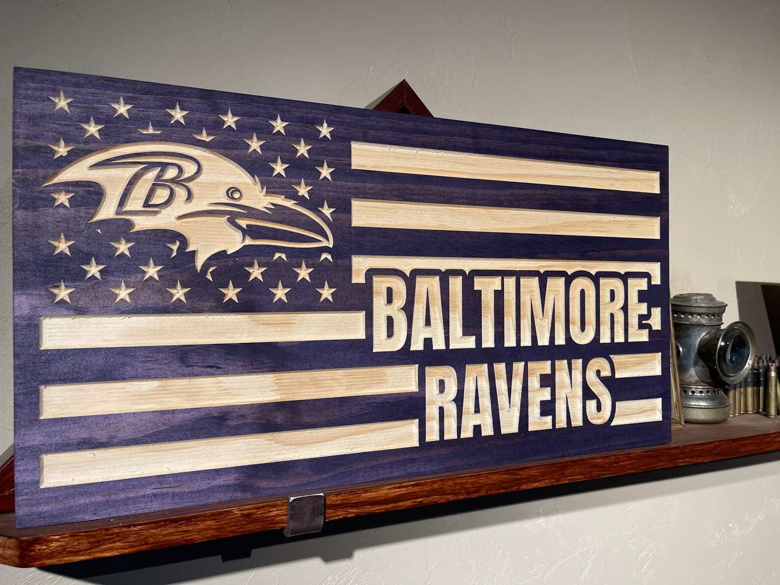 Carved Baltimore Ravens Flag, Handcrafted, Football, Sports Fan ...
