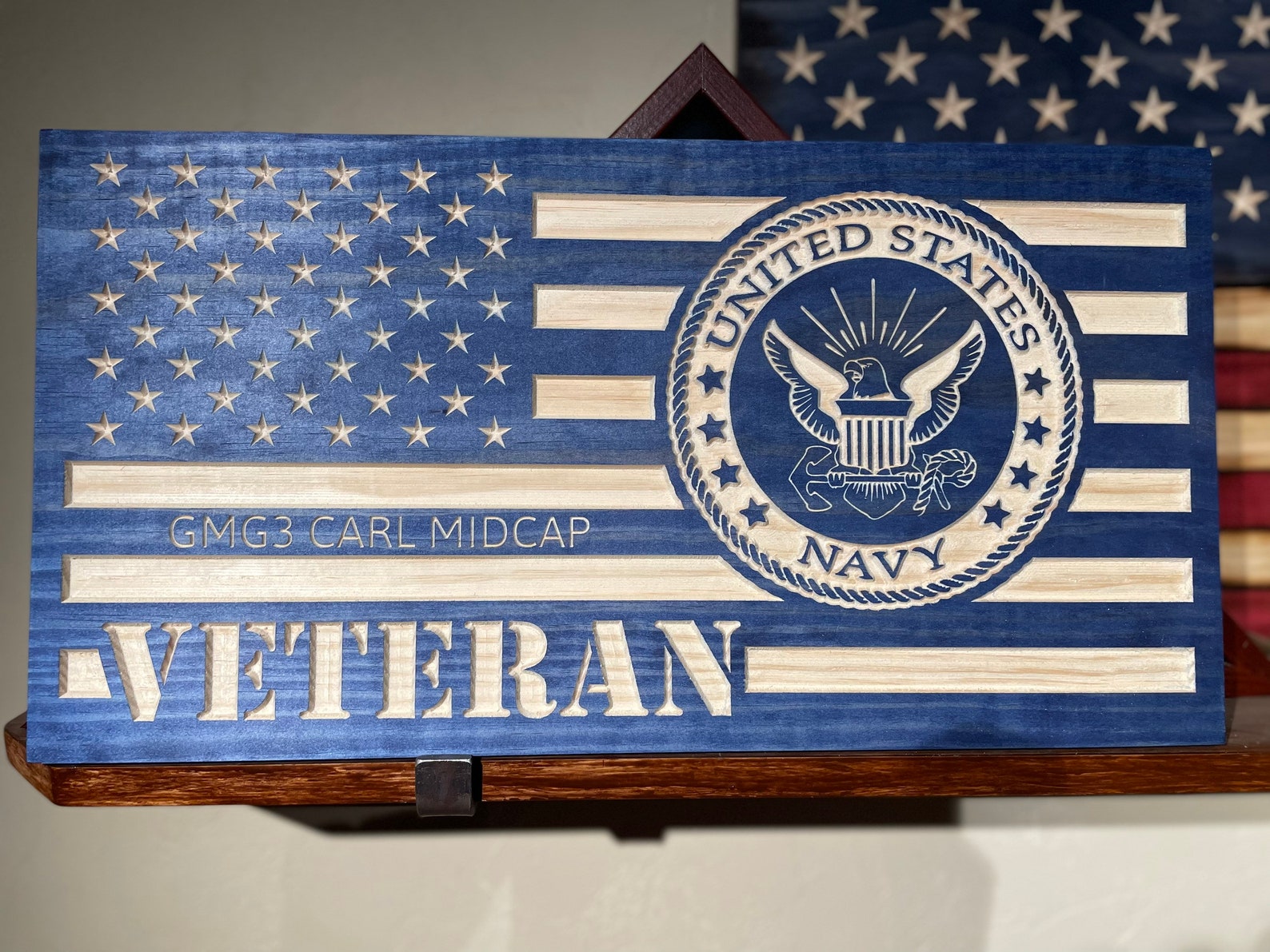 Carved Wood Navy Veteran Flag Navy Sailor United States - Etsy