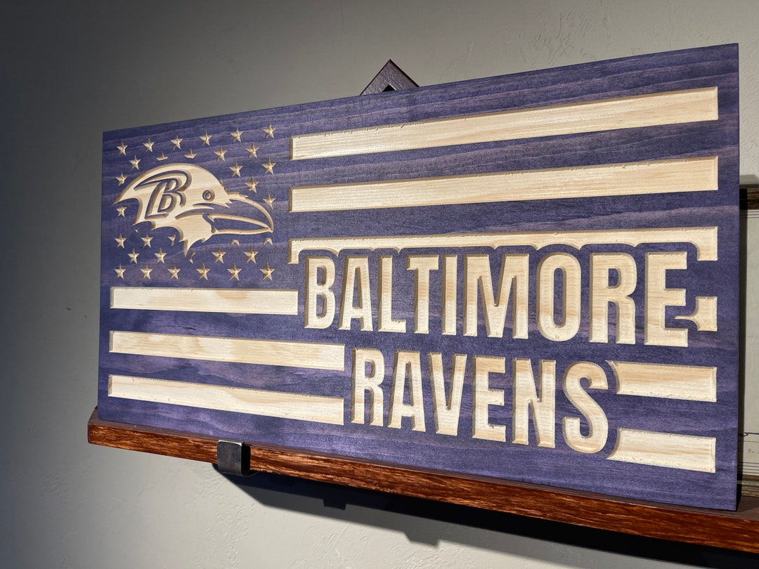 Carved Baltimore Ravens Flag, Handcrafted, Football, Sports Fan ...