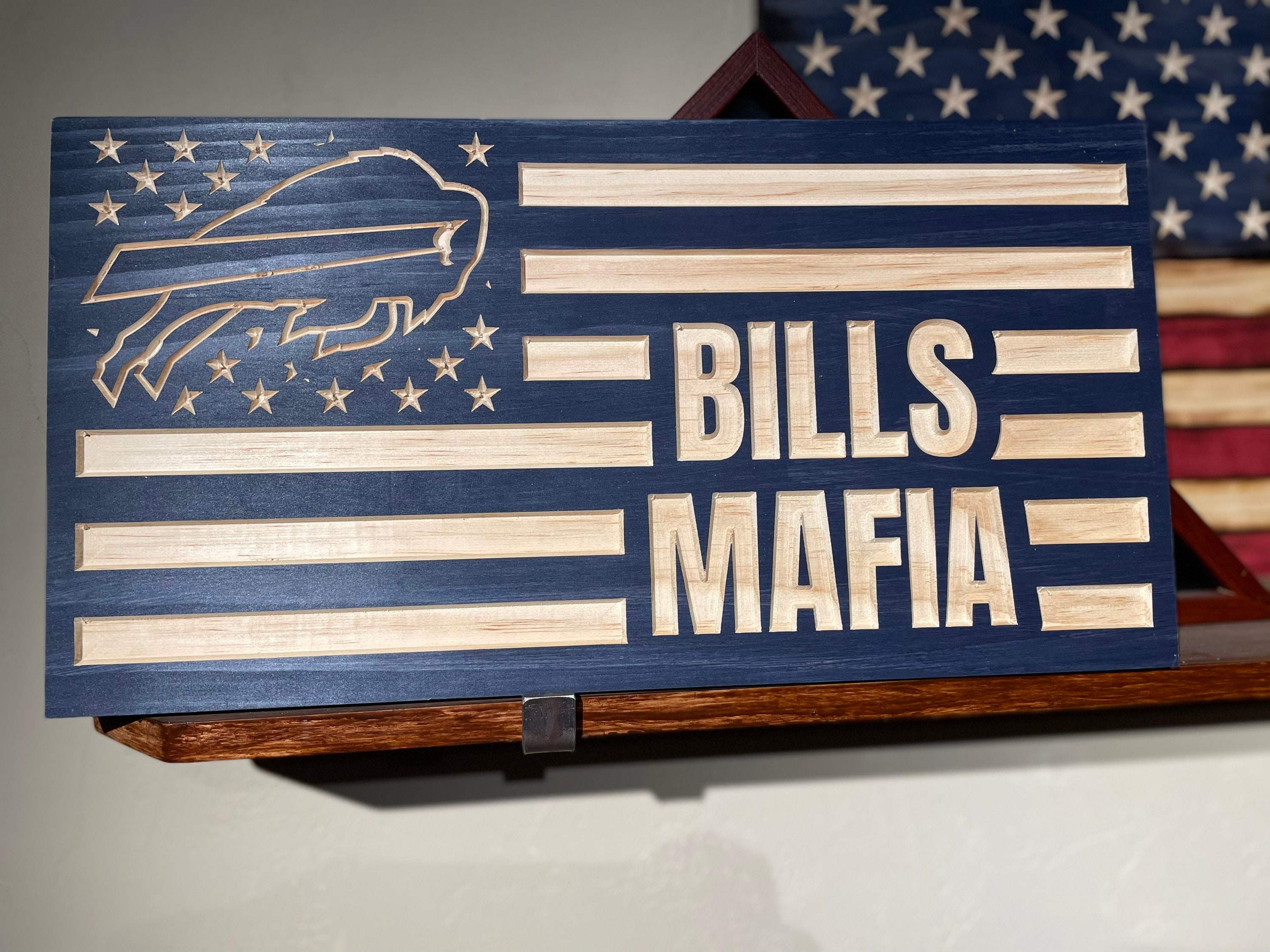 Carved Buffalo Bills Flag, Handcrafted, Football, Sports Fan, Buffalo ...