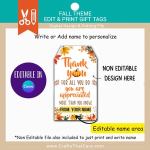 Fall Thank You Tags, Fall Appreciation Tags, Staff Appreciation ...