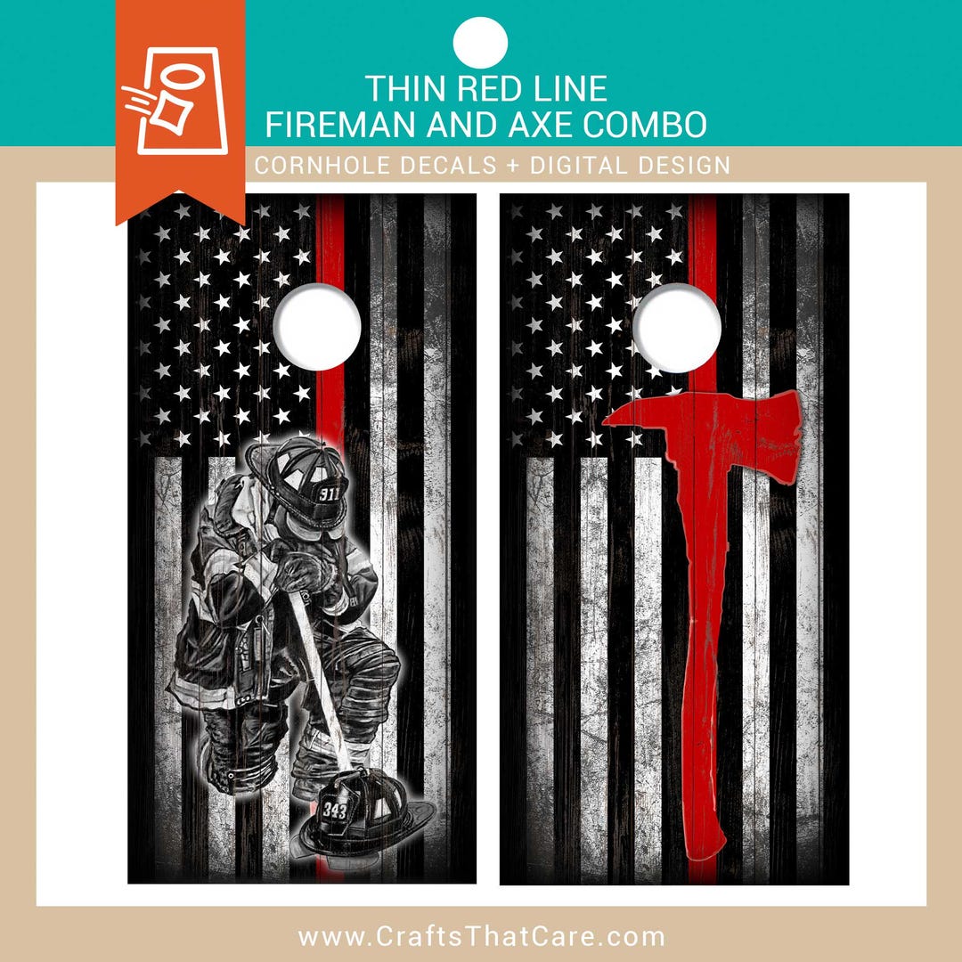 Thin Red Line Kneeling Fireman | Axe | Cornhole Board Decals Wraps ...