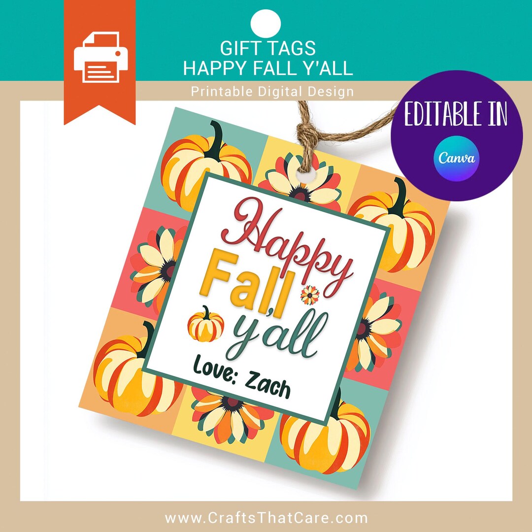 FALL | Happy Fall Y'all Gift Tag Template, Printable Hello Fall Gift ...