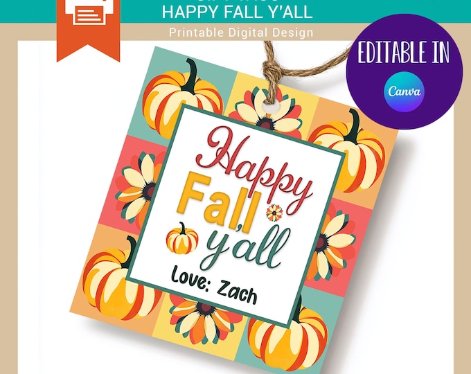 Printable Fall Gift Tags, Instant Download, Happy Fall Gift Tags, Hello ...