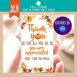 Fall Thank You Tags, Fall Appreciation Tags, Staff Appreciation ...