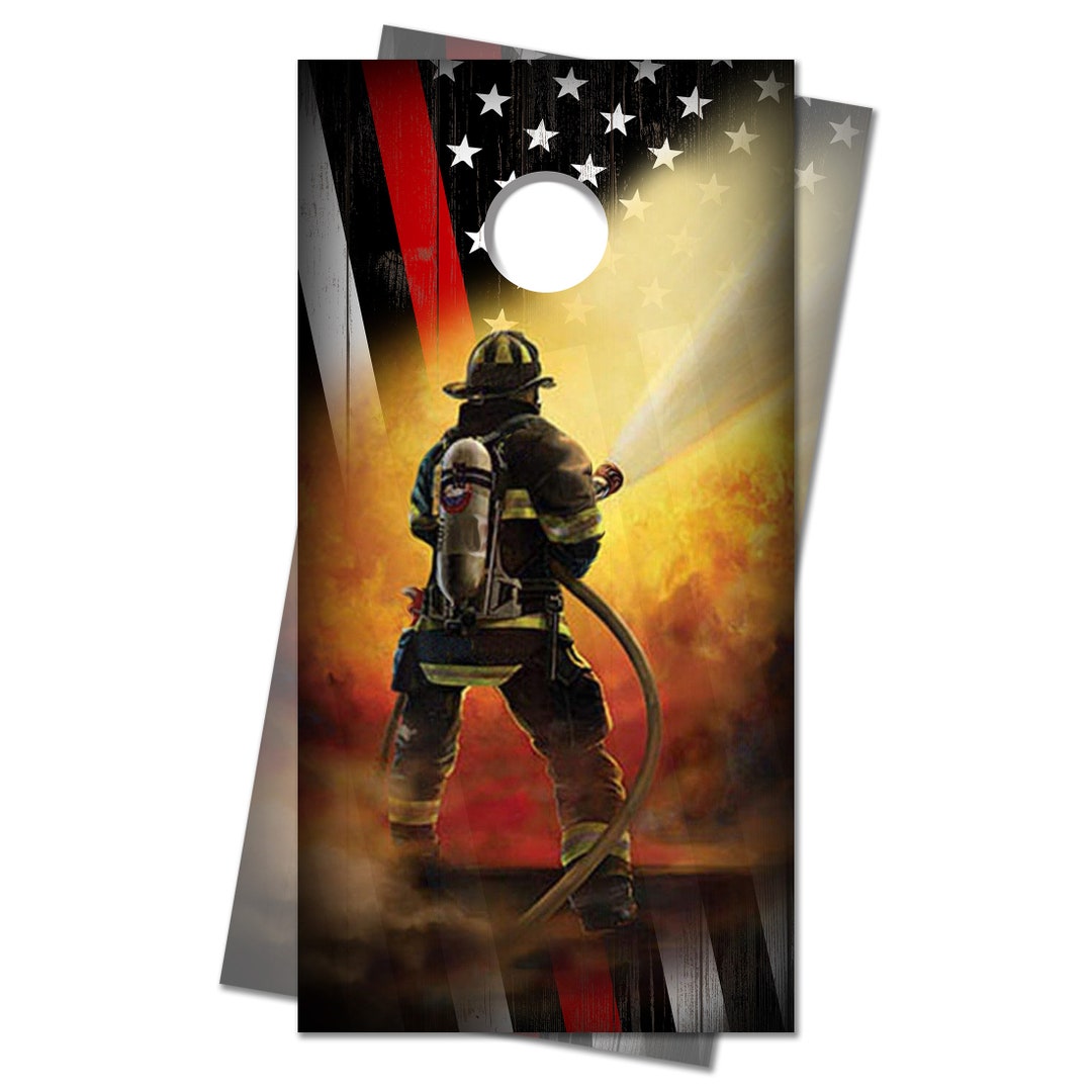 FIREFIGHTER Thin Red Line Monogram Cornhole Board Wrap - Etsy