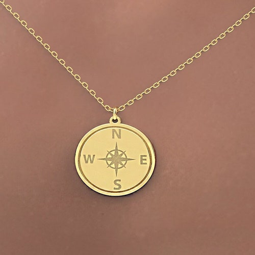 14K Solid Gold Compass Necklace Personalized Compass Pendant - Etsy