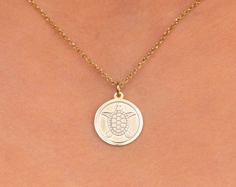 14k Solid Gold Turtle Necklace Dainty Turtle Pendant Personalized ...