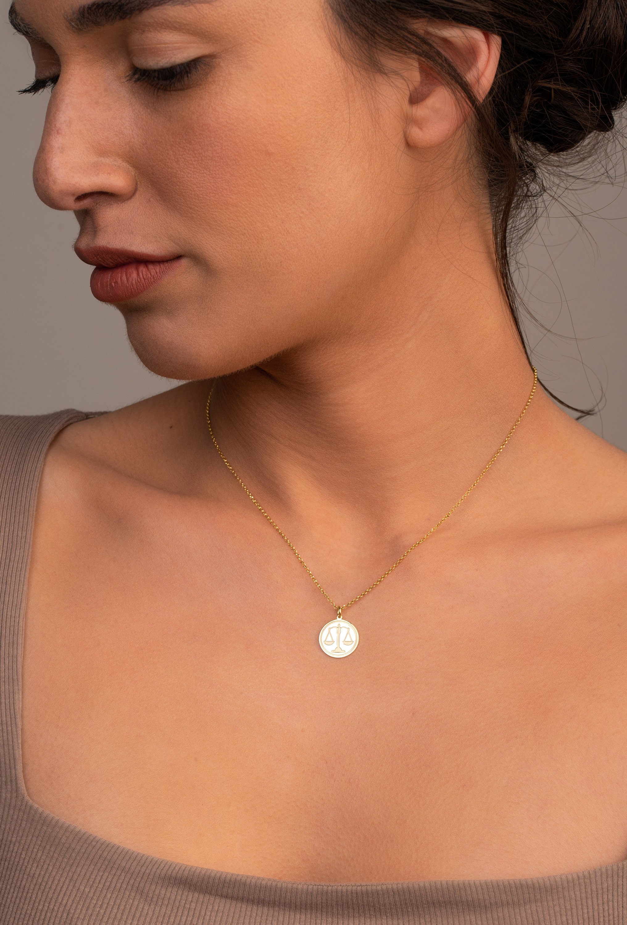 14K Real Solid Gold Scale of Justice Necklace Personalized - Etsy