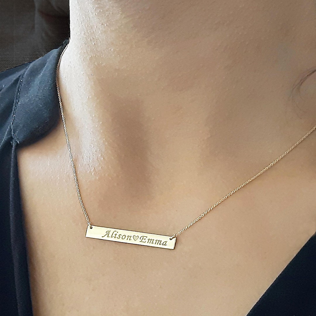 14k Gold Bar Necklace / Custom Gold Bar Necklace / Bar Necklace ...