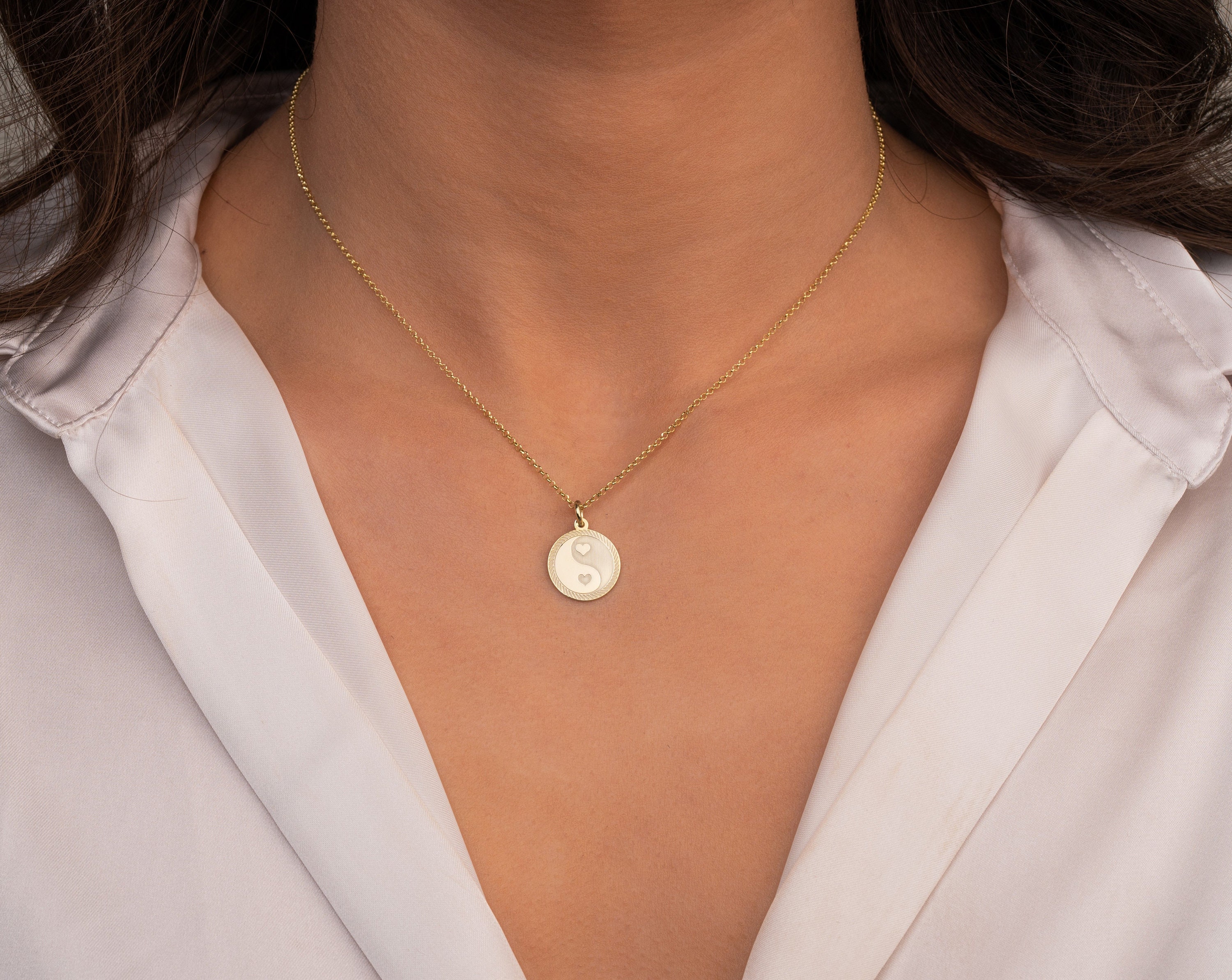 14K Real Solid Gold Yin Yang Necklace, Pesronalized Yin Yang Pendant ...
