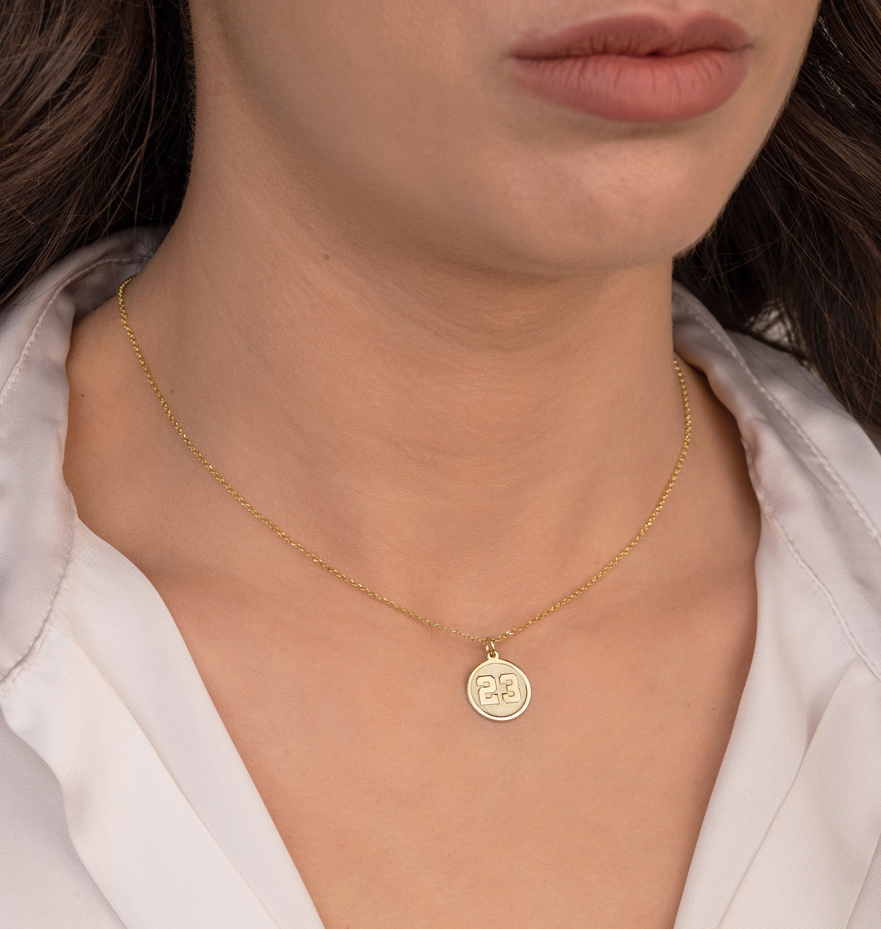 14K Solid Gold Custom Number Pendant, Jersey Sports Number Lucky ...