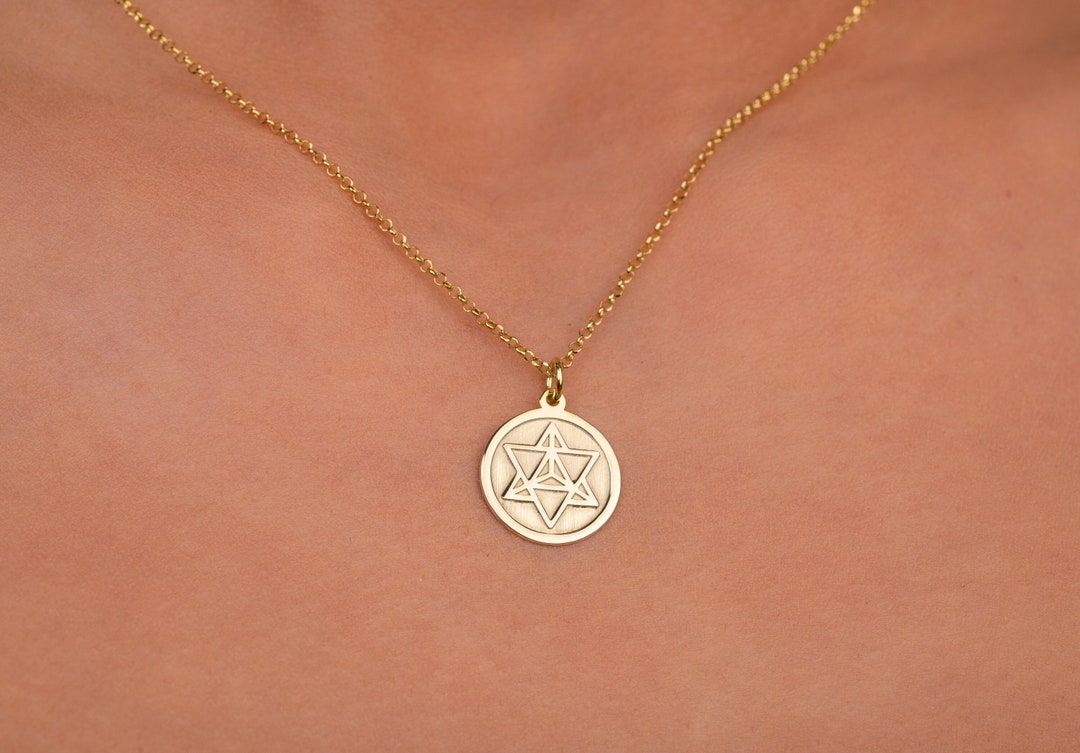 14k Gold Merkaba Star Necklace, Personalized Merkaba Pendant, Merkaba ...