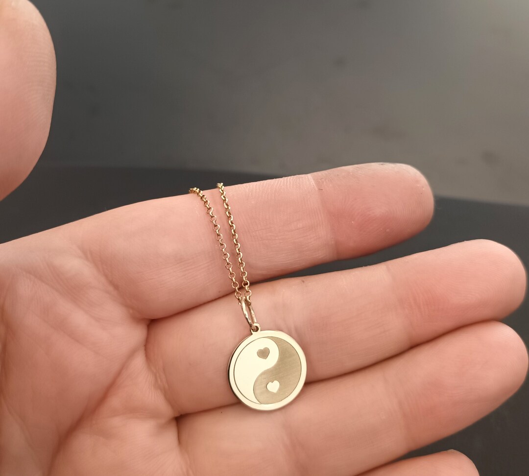 Gold Solid 14K Real Gold Yin Yang Necklace, Pesronalized Yin Yang ...