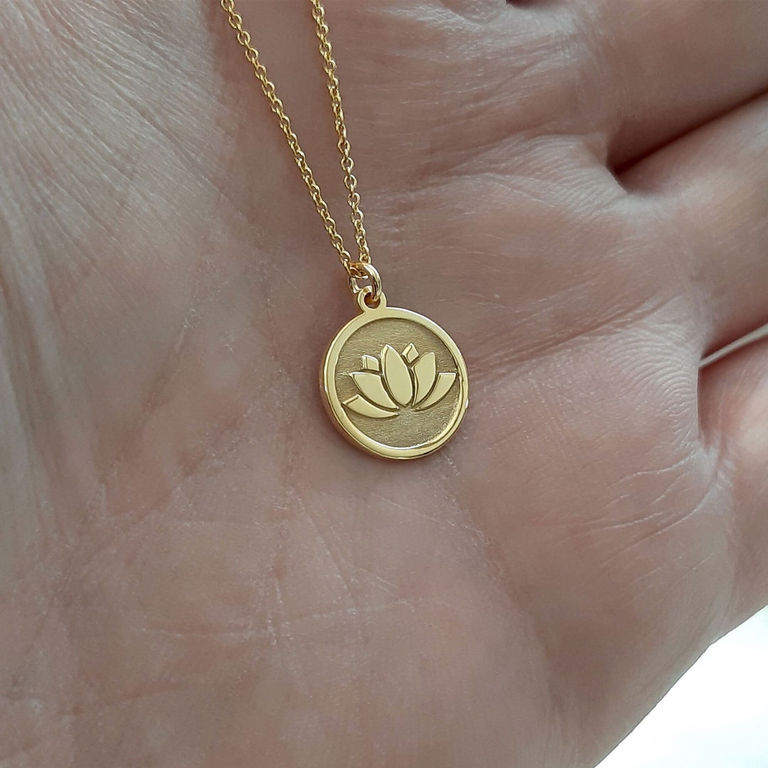 14k Solid Gold Lotus Flower Necklace, Personalized Lotus Necklace ...