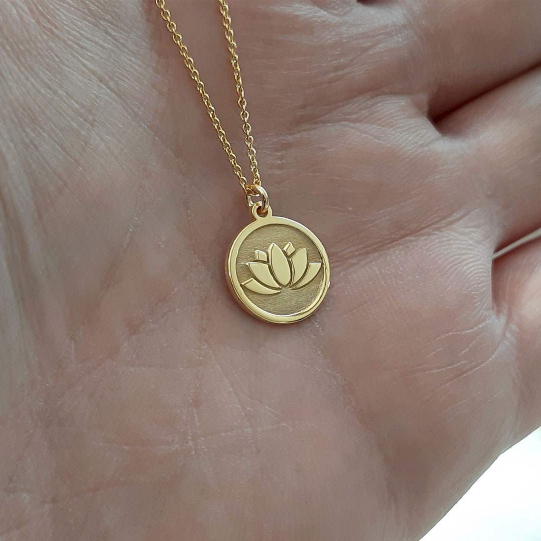 14k Solid Gold Lotus Flower Necklace Personalized Lotus - Etsy