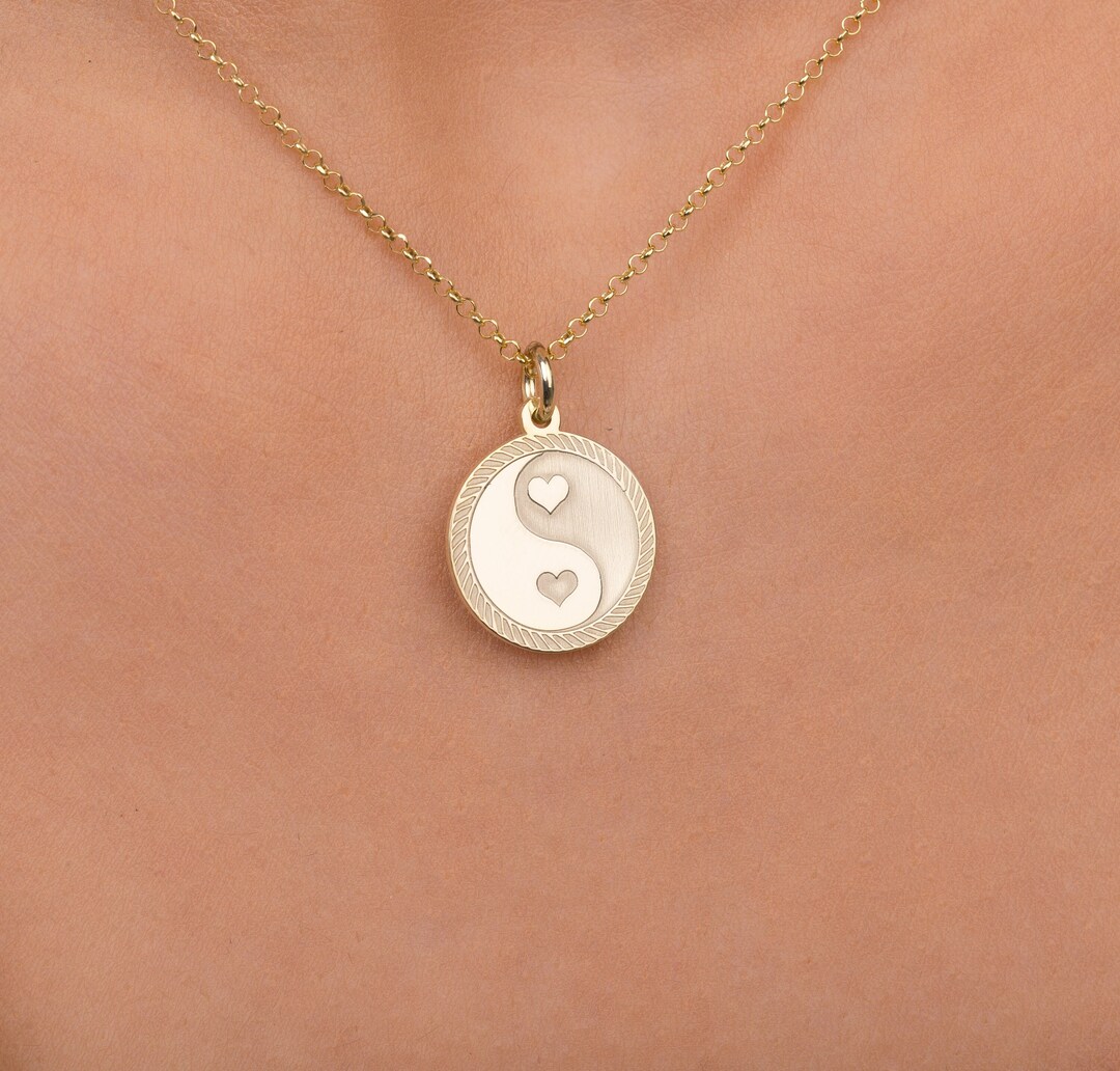 14K Real Solid Gold Yin Yang Necklace, Pesronalized Yin Yang Pendant ...