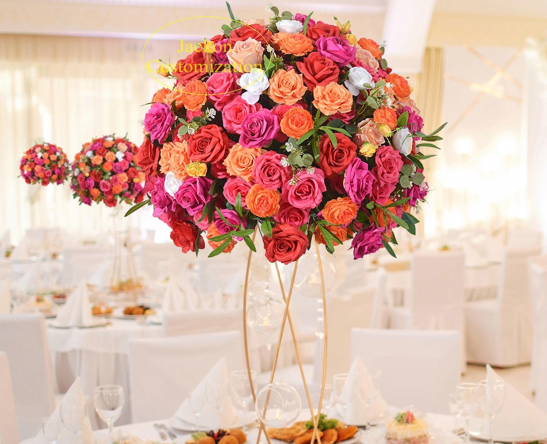 Hot Pink Orange Red Rose Flower Ball Wedding Reception Flower ...