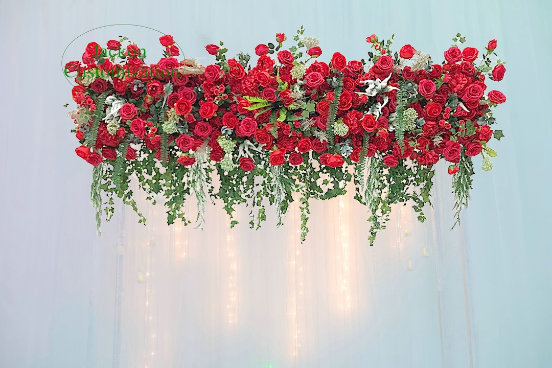 Red Rose Green Leaves Flower Arrangemnet Curtain Decor Events Party ...