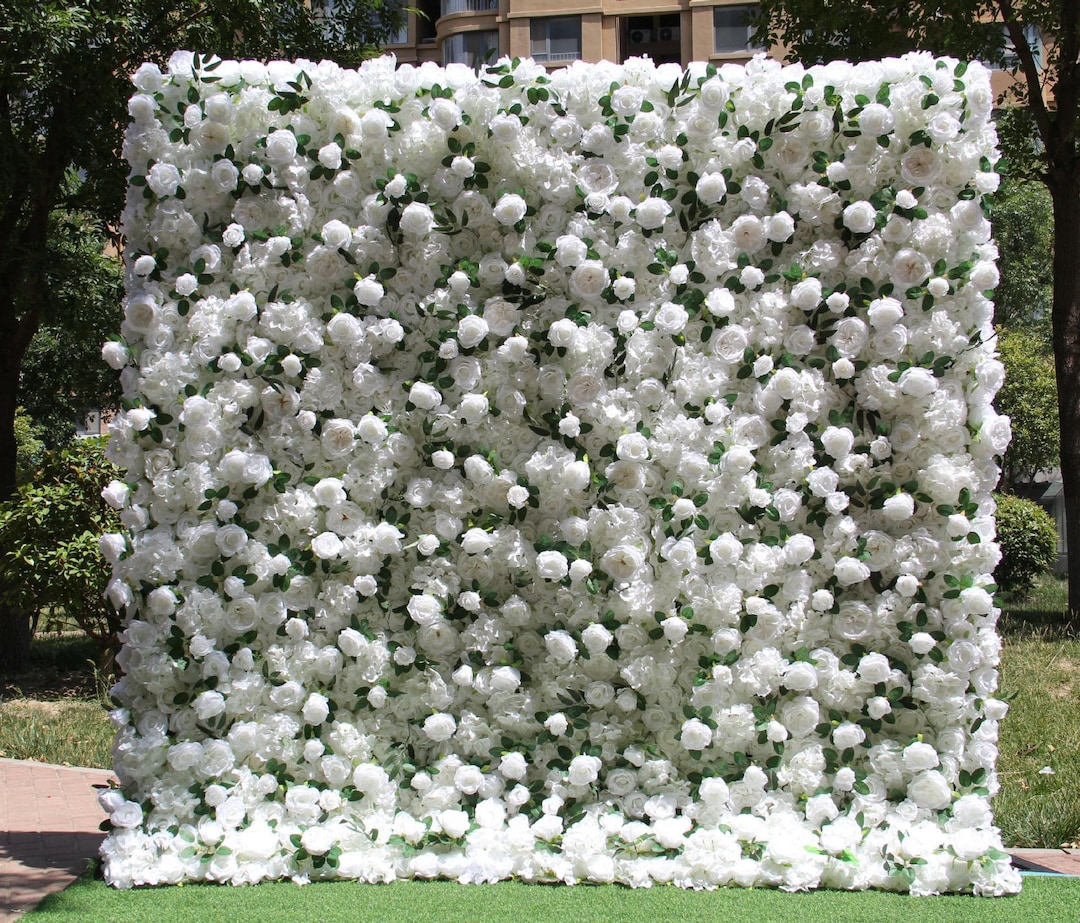 White Rose Flower Wall, Artificial Floral Backdrop for Wedding, Event ...