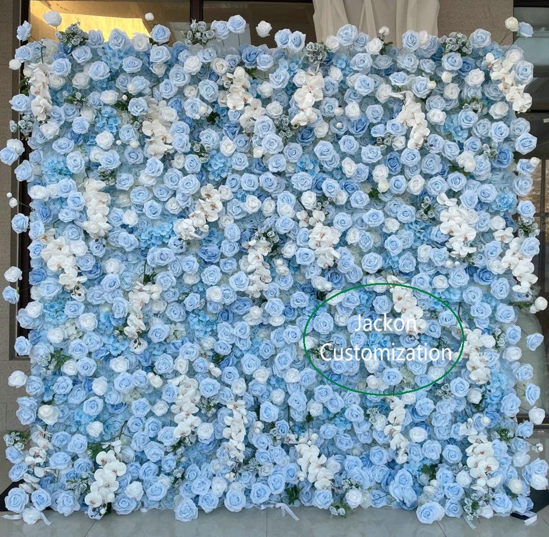 Baby Blue Roll up Flower Backdrop Tropical Ferns Greenery 5D Flower ...