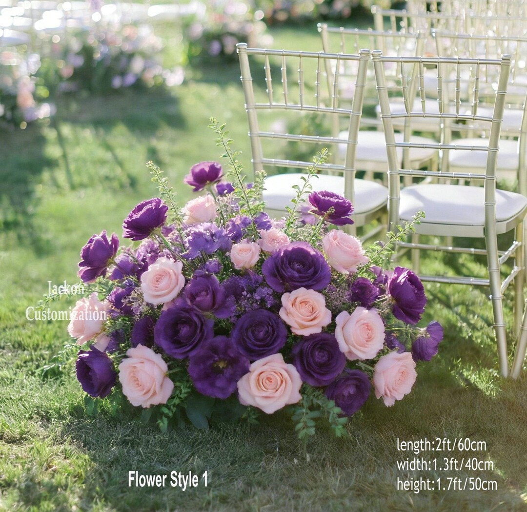 Deep Purple & Blush Wedding Aisle Flower, Floor Floral Arrangement ...