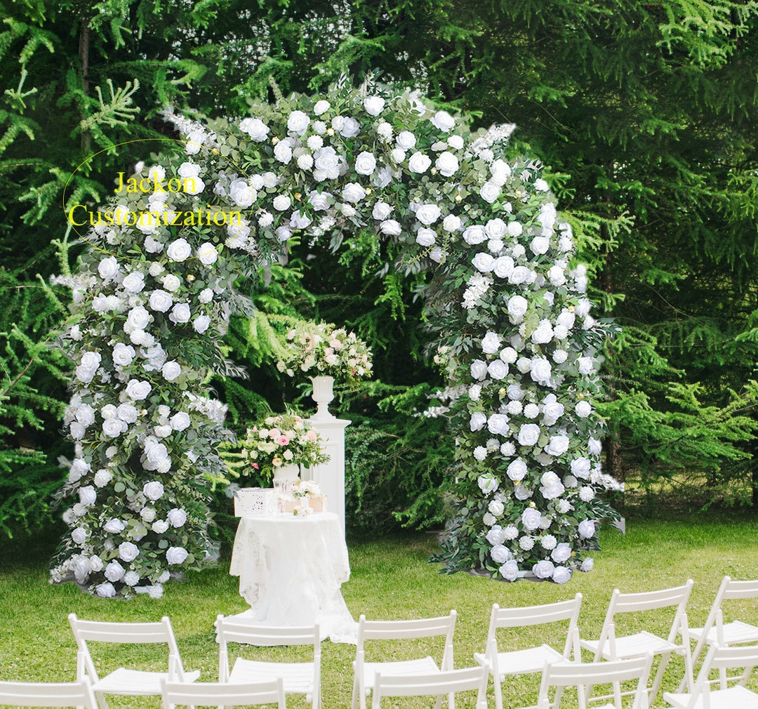 5D Artificial Greenery Arch Flower Garland, White Rose Flower ...