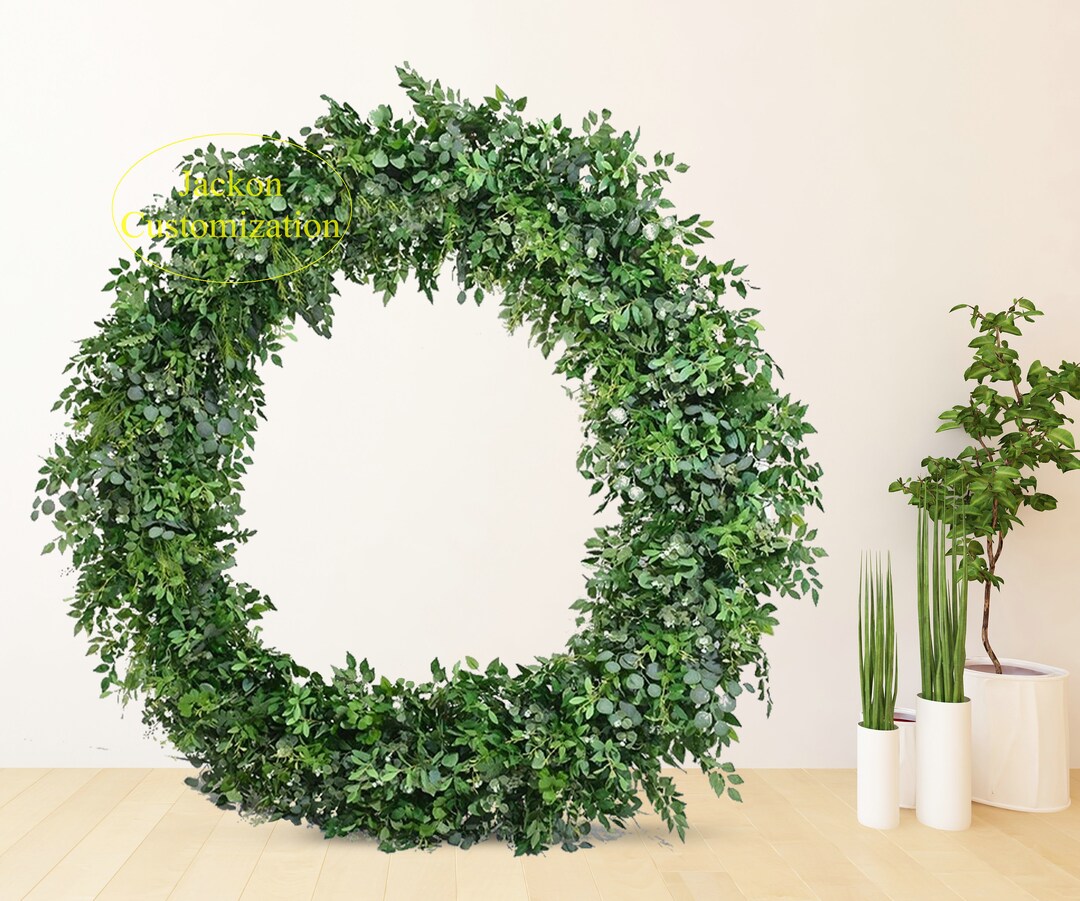 Round Greenery Wedding Flower Arrangement, 5D Artificial Green Leaves ...