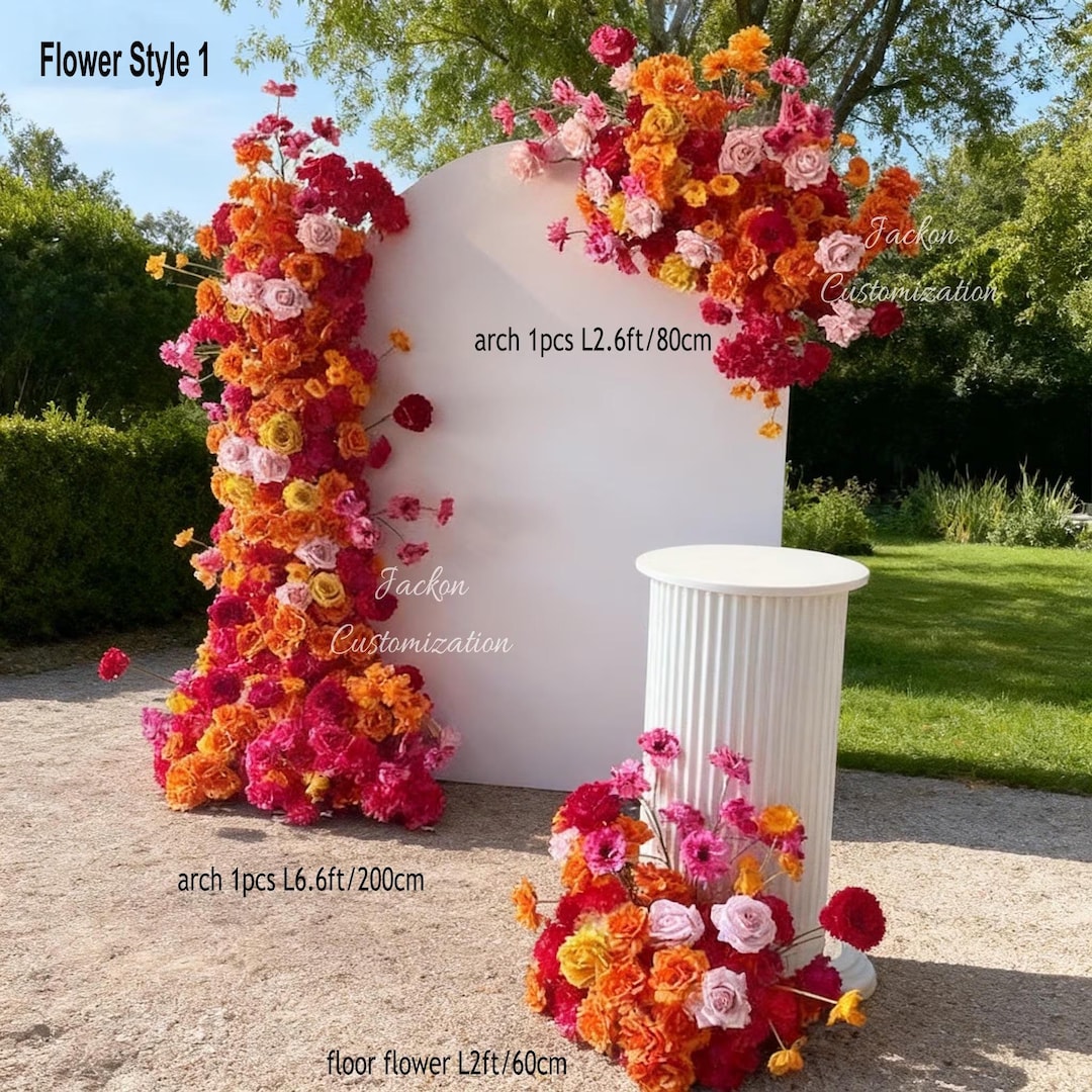 Burnt Orange Hot Pink Wedding Flowers Backdrop, Bridal Shower Decor - Etsy