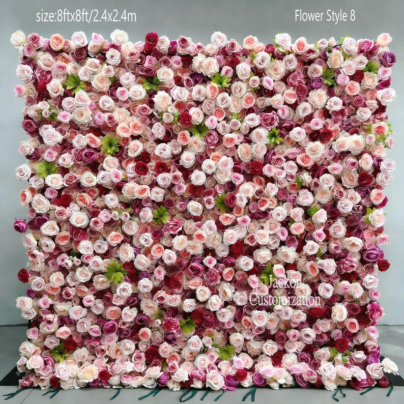 Artificial Pink Ombre Flower Wall | Faux Gradient Floral Backdrop ...