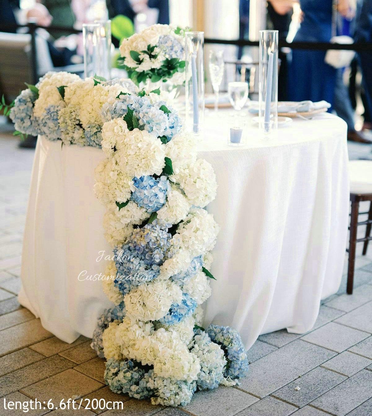 Blue & White Hydrangea Flower Table Runner, Wedding Reception Decor - Etsy