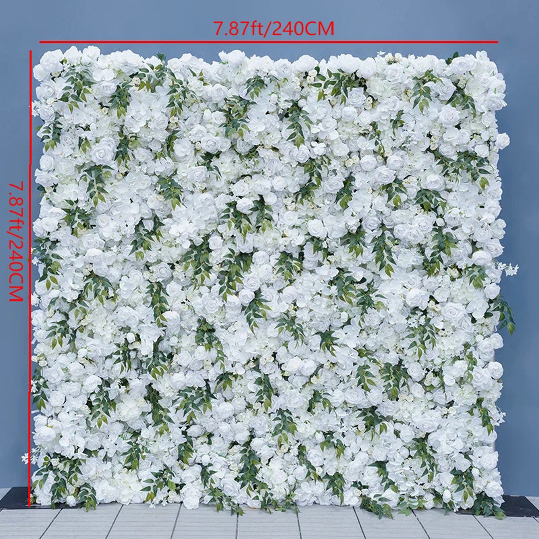 White Flower Wall Backdrop Fake Willow Leaves Cloth Roll up Floral Wall ...