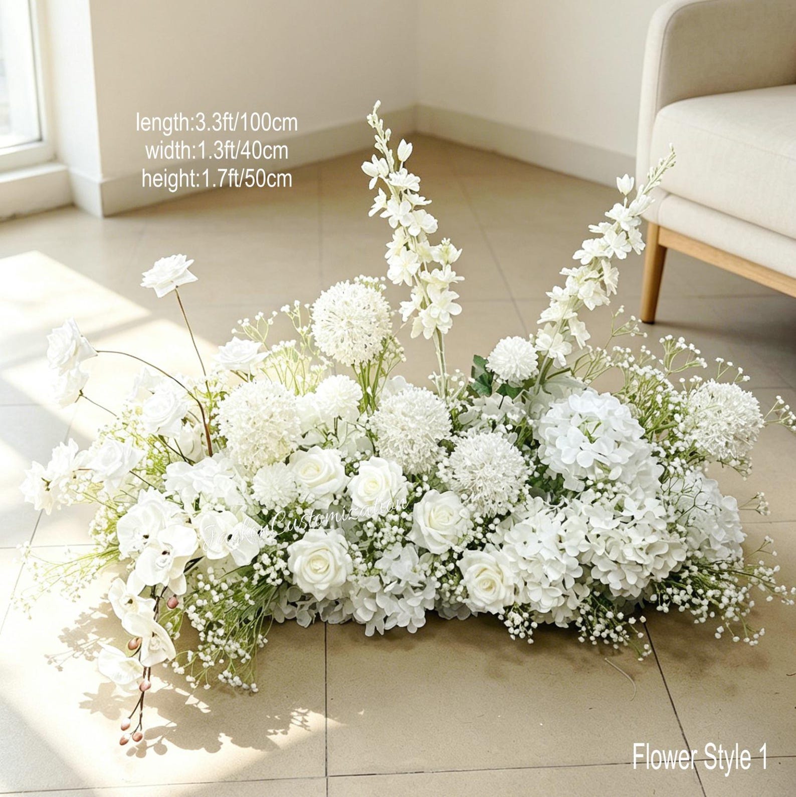 White Wedding Aisle Runner, Artificial Rose Hydrangea Floor Flower ...