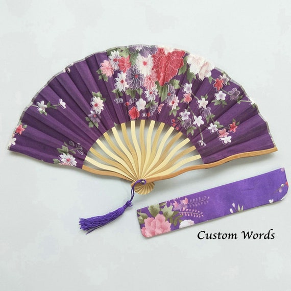 Elegant Purple Folding Fans Floral Print Fanwedding - Etsy