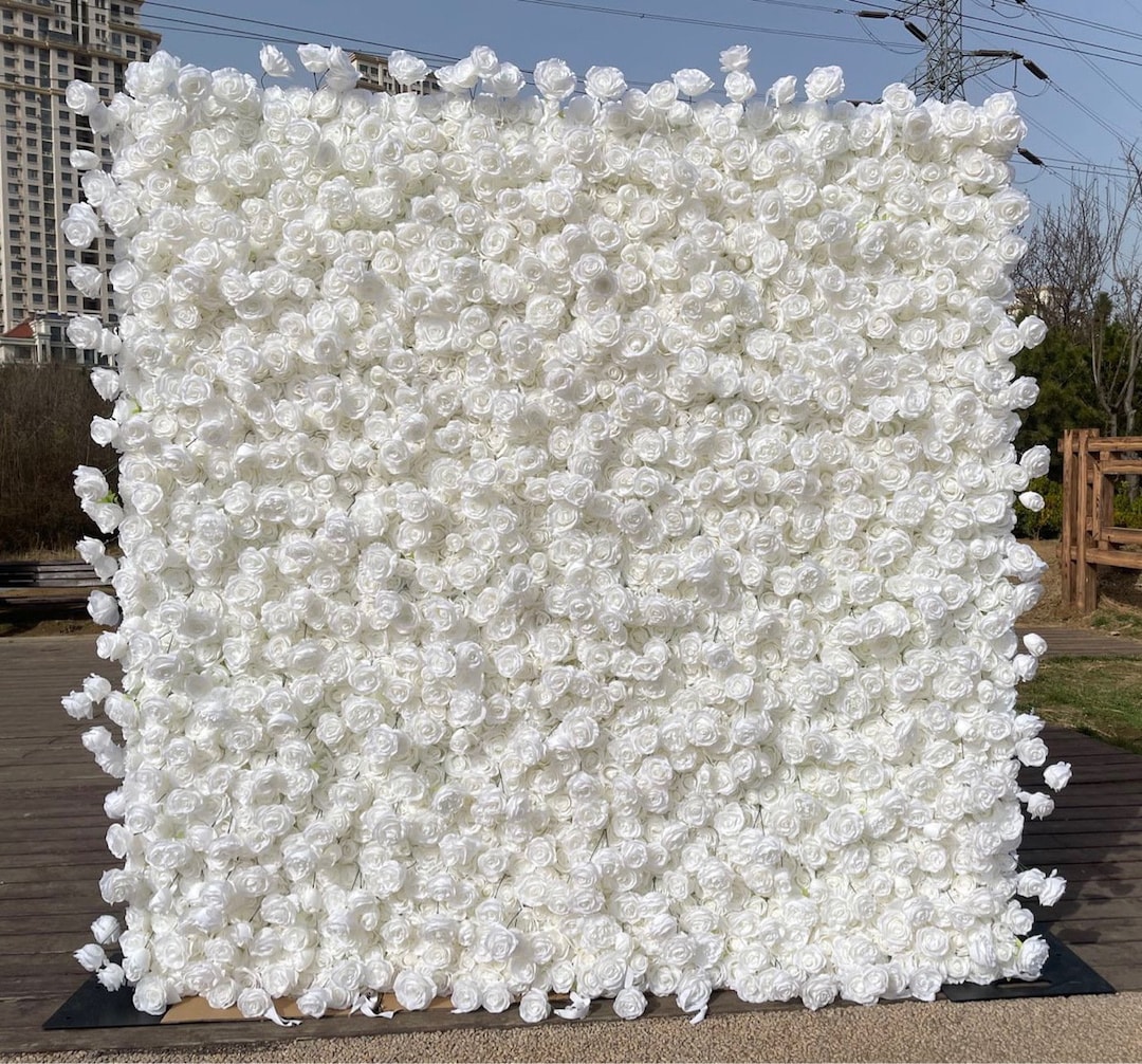 5D White Mist Grass Rose Cloth Roll up Flower Wall Fabric Wall Event ...
