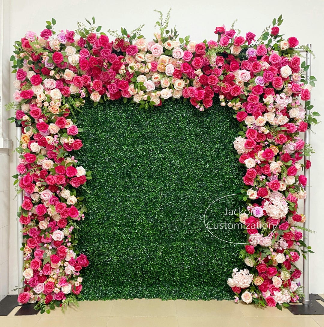 Hot Pink Fake Flower Wall Turf Cloth Roll up Flower Wall Backdrop ...