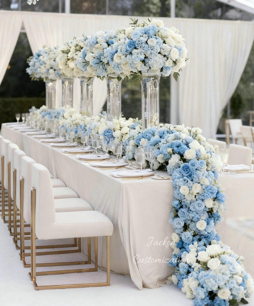 Sky Blue Flower Table Runner: Wedding Floral Centerpiece - Etsy