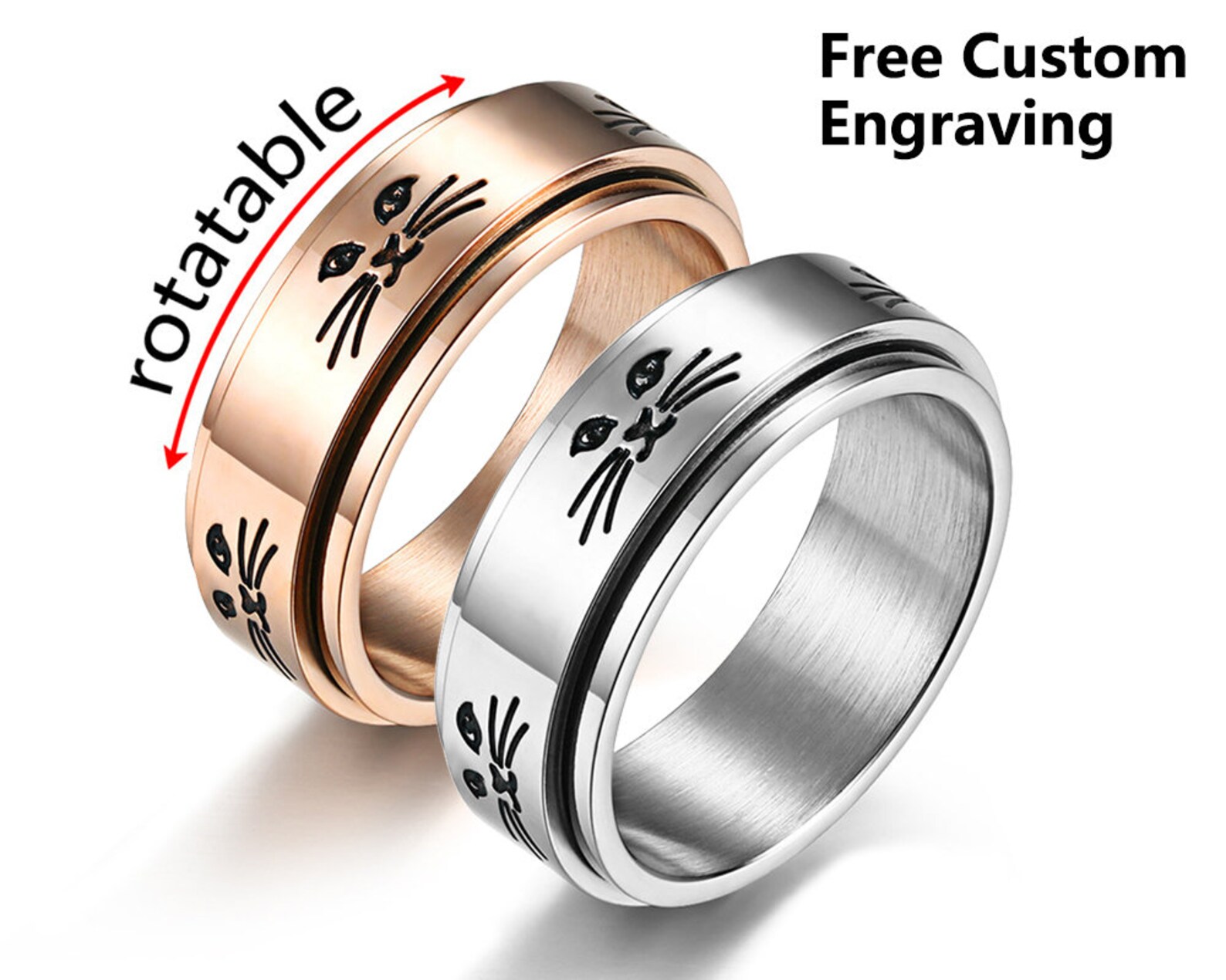 Spinner Cat Ring Cat Face Rings Cute Couple Ring Women Girl | Etsy