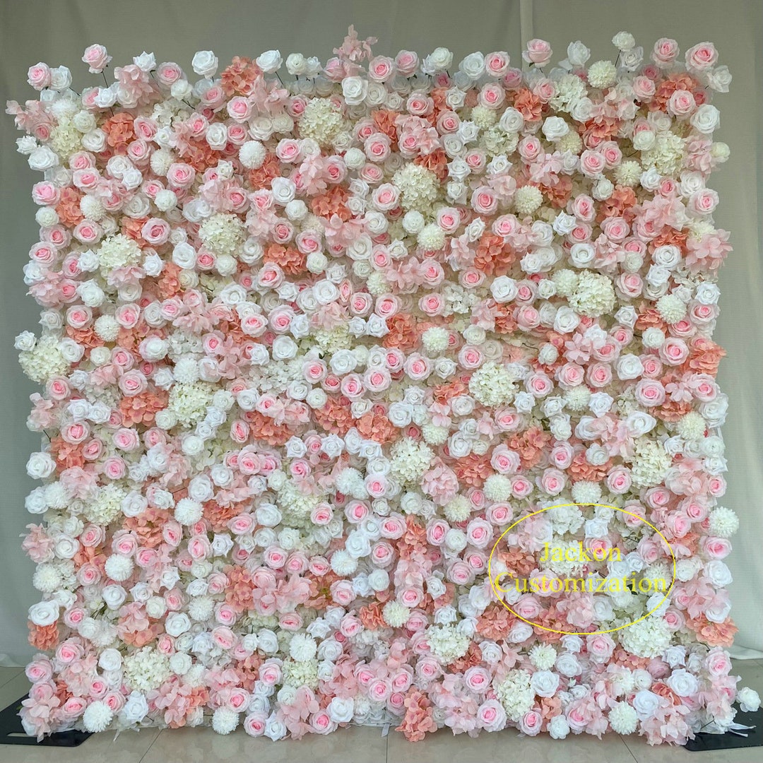Fabric Roll up Flower Wall Wedding Backdrop, White Light Pink Home Shop ...