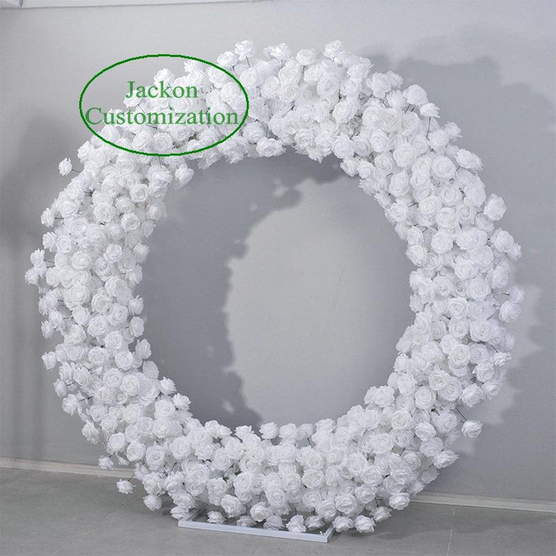 White Round Wedding Arch Flower Arrangement Circle Arch Flower Garland ...