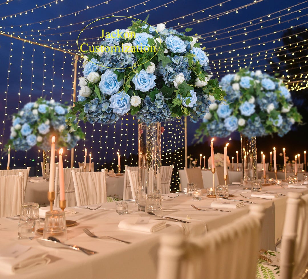 Blue Flower Centerpiece, Wedding Table Decor - Etsy