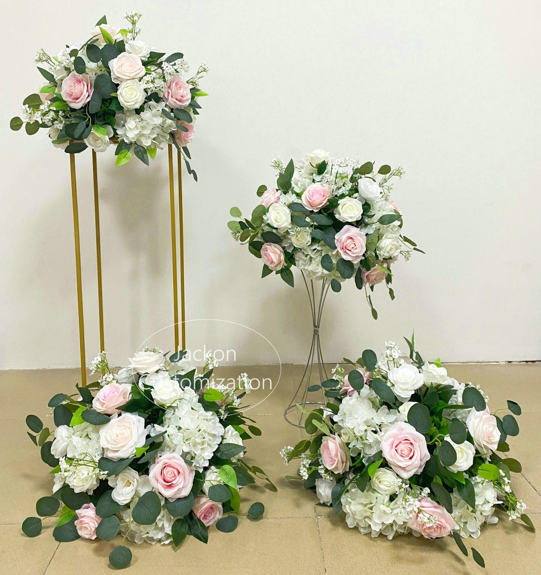White Light Pink Artificial Fake Table Flower Ball Wedding Reception ...