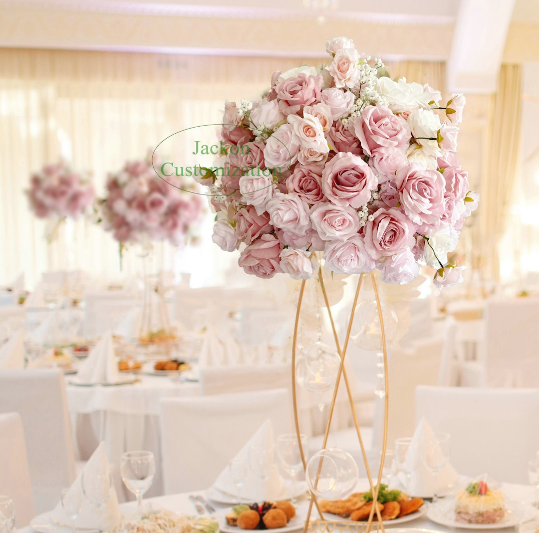 Big Dinner Table Kissing Ball Pastel Pink Rose Table Flower Centerpiece ...